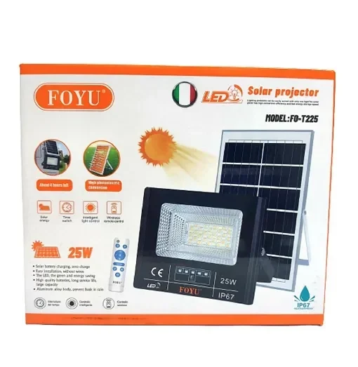 Αδιάβροχος ηλιακός προβολέας LED 25W με πάνελ & τηλεχειριστήριο Foyu FO ...