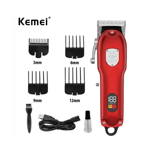 Επαναφορτιζόμενη κουρευτική μηχανή Kemei KM-802 κόκκινη | G for Gadget